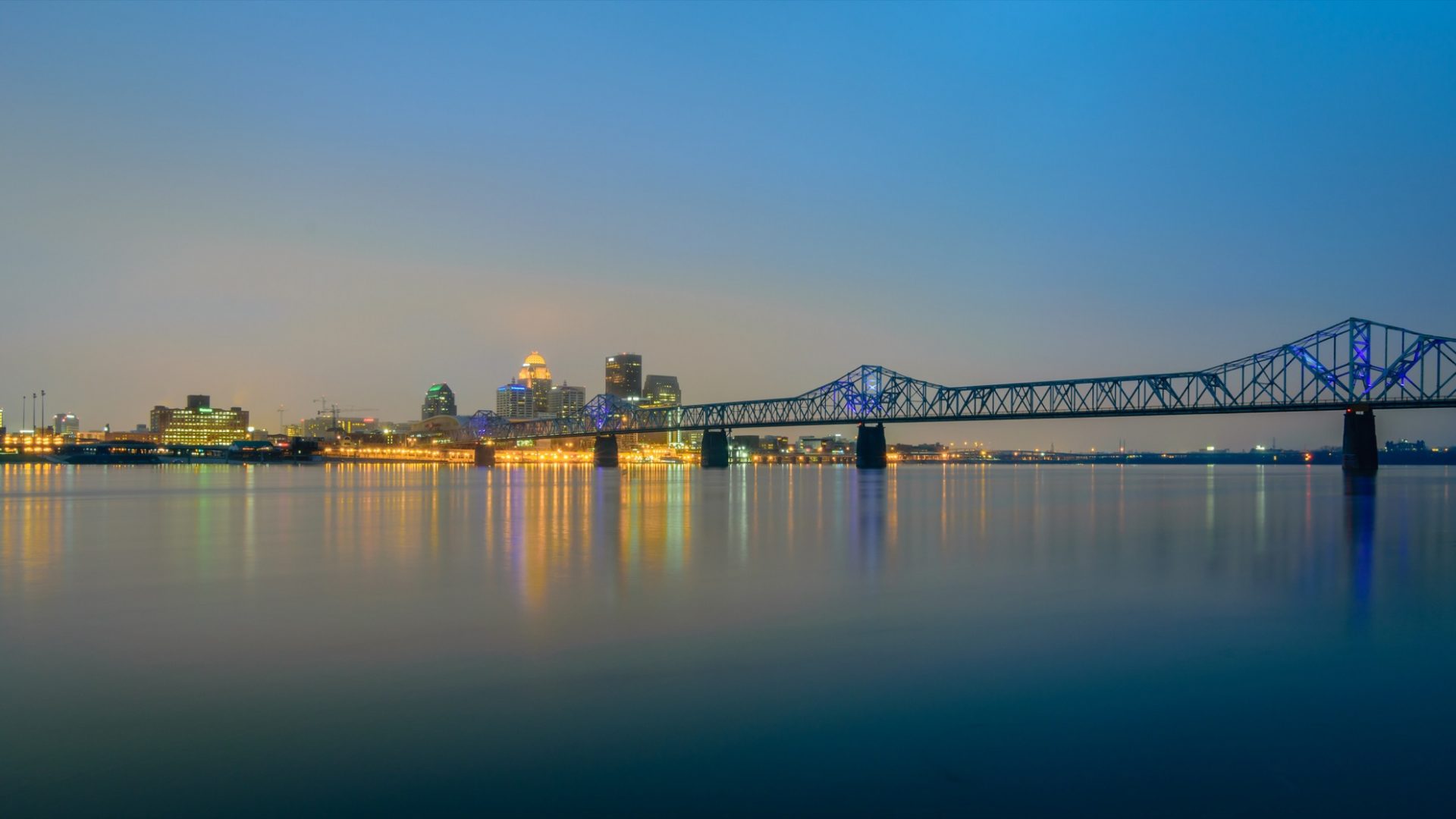 » The Clark Memorial bridge, The Ohio River and Louisville KY.